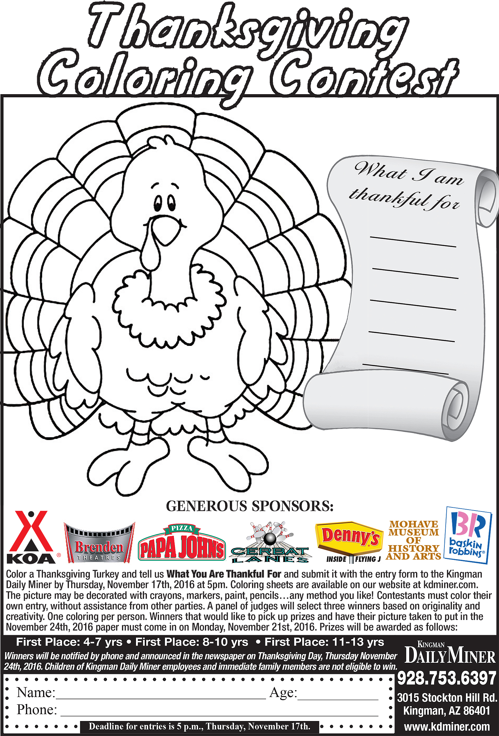 Thanksgiving Coloring Contest Is Just For Kids Kingman Daily Miner 