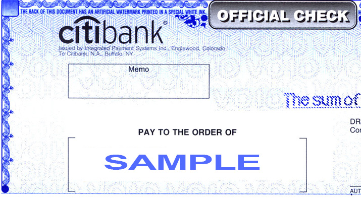 Official Bank Check Sample